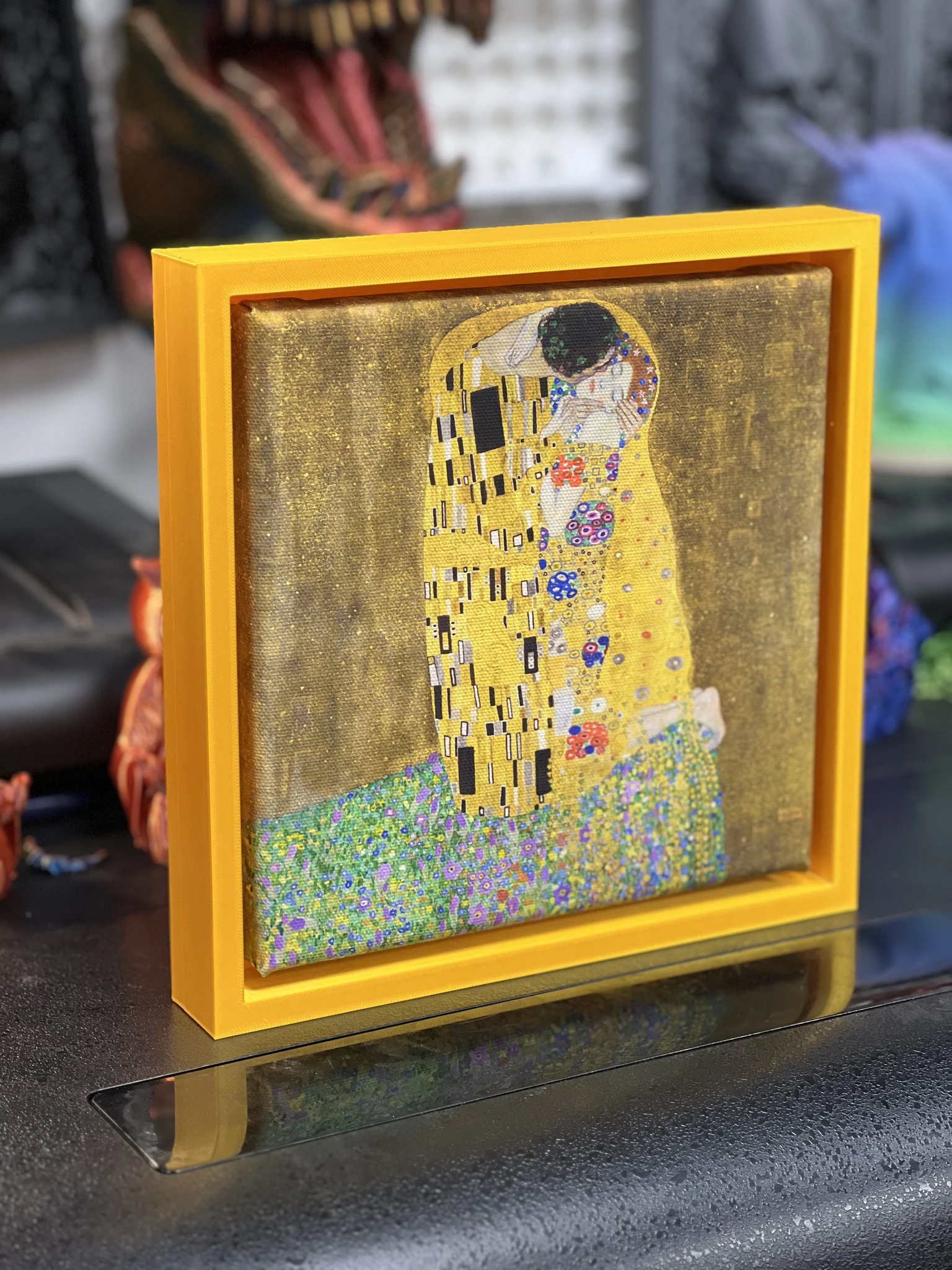 20x20 cm Klimt - Suudlus lõuendil 3d prinditud kuldses raamis – 3dmarket